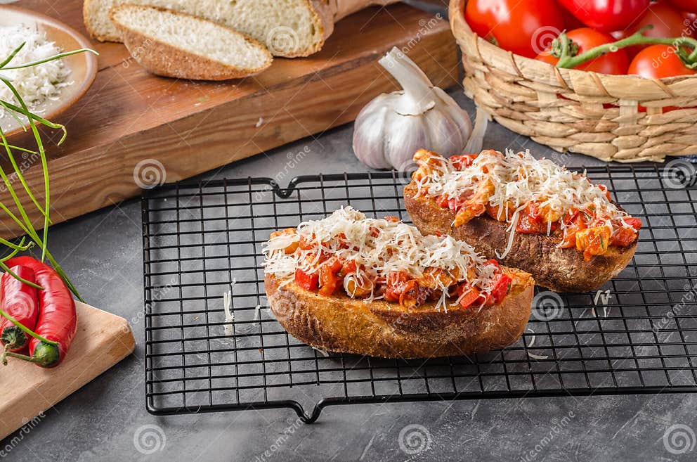 Devil Toast Vegetable Chicken Cheese Stock Photo - Image of grilled ...