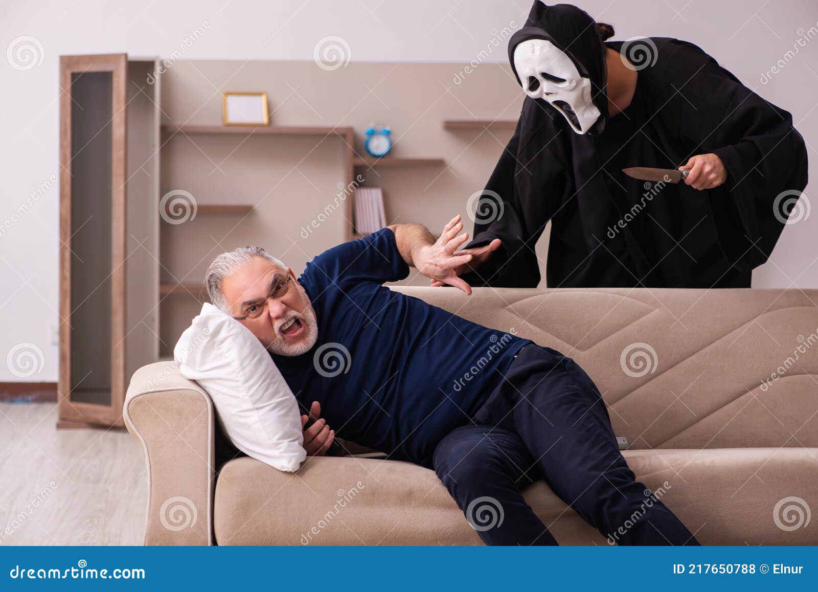 Devil Visting Old Dying Man at Home Stock Photo - Image of blood, death ...