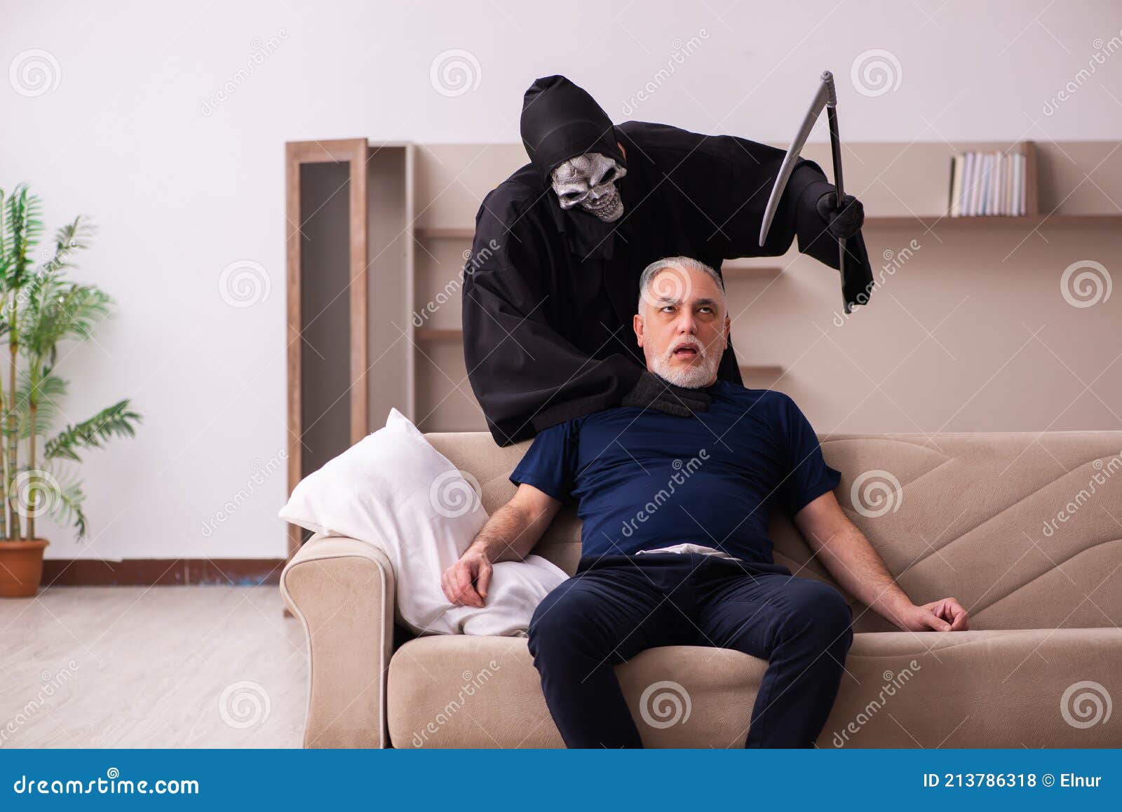 Devil Visting Old Dying Man at Home Stock Photo - Image of demon ...