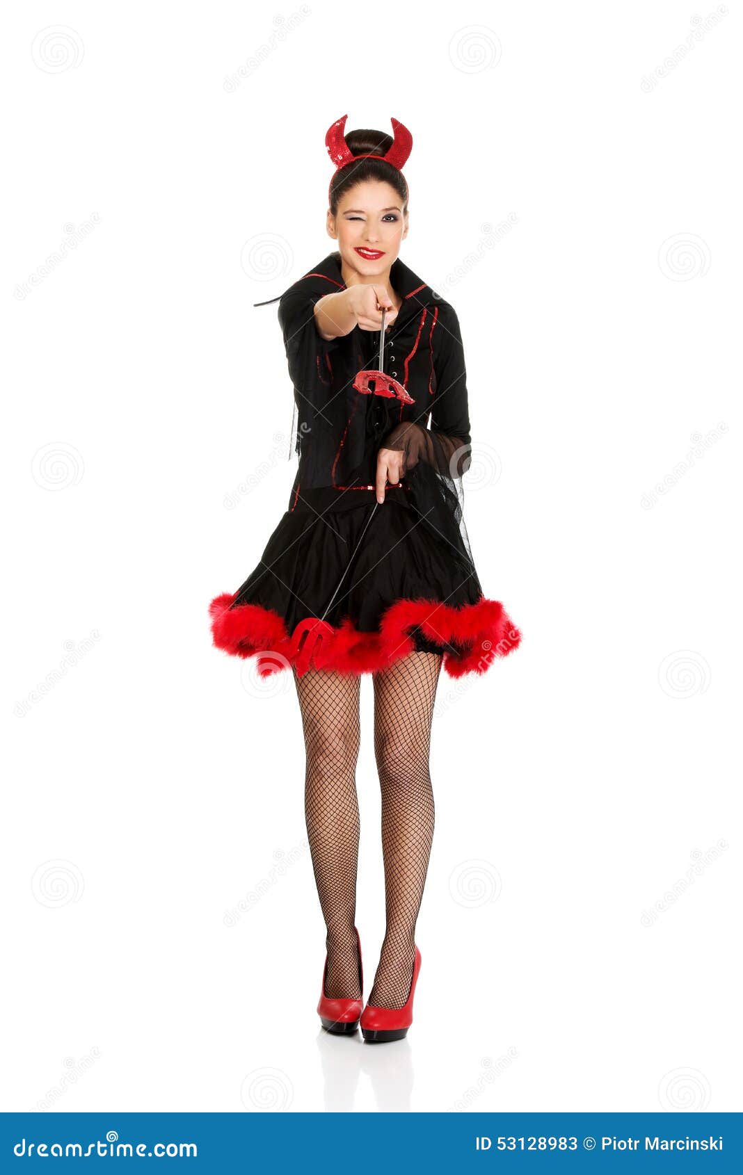 Devil Woman Pointing on You with Trident. Stock Image - Image of ...