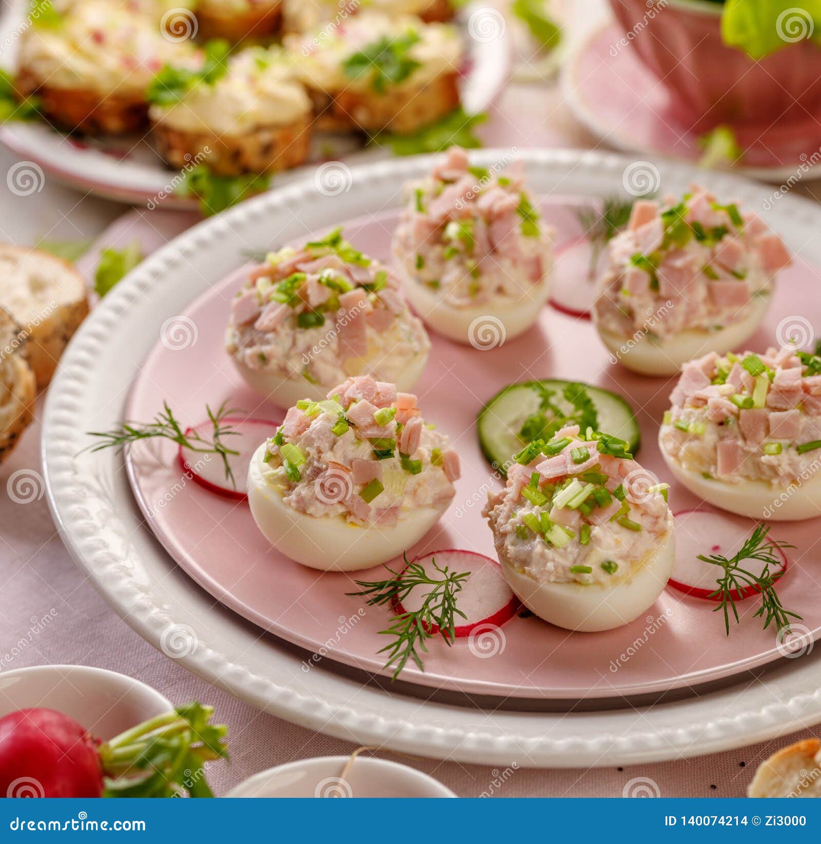 Deviled Eggs, Stuffed Eggs Filled with a Paste Made from Smoked Ham, Mayonnaise, Egg Yolks and ...