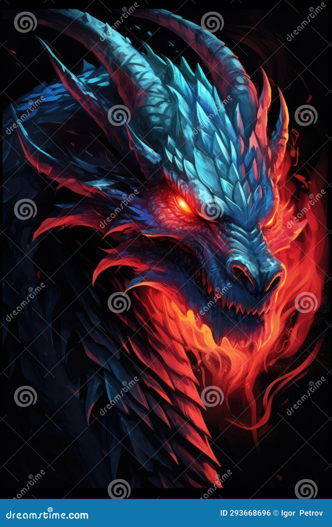Devilish Evil Threatening Dragon in Red Flaming Flames. Symbol of Rage ...
