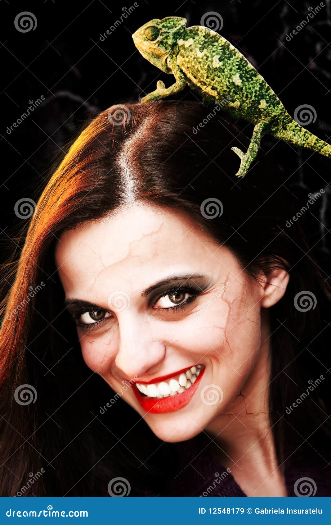 Devilish Woman with Chameleon Stock Image - Image of babe, grunge: 12548179