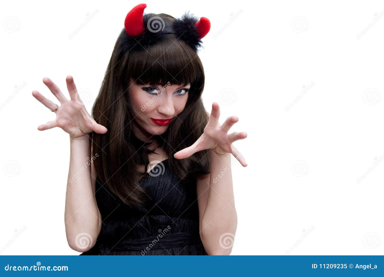 Devilish Woman with Horns Growling Stock Image - Image of expressing ...