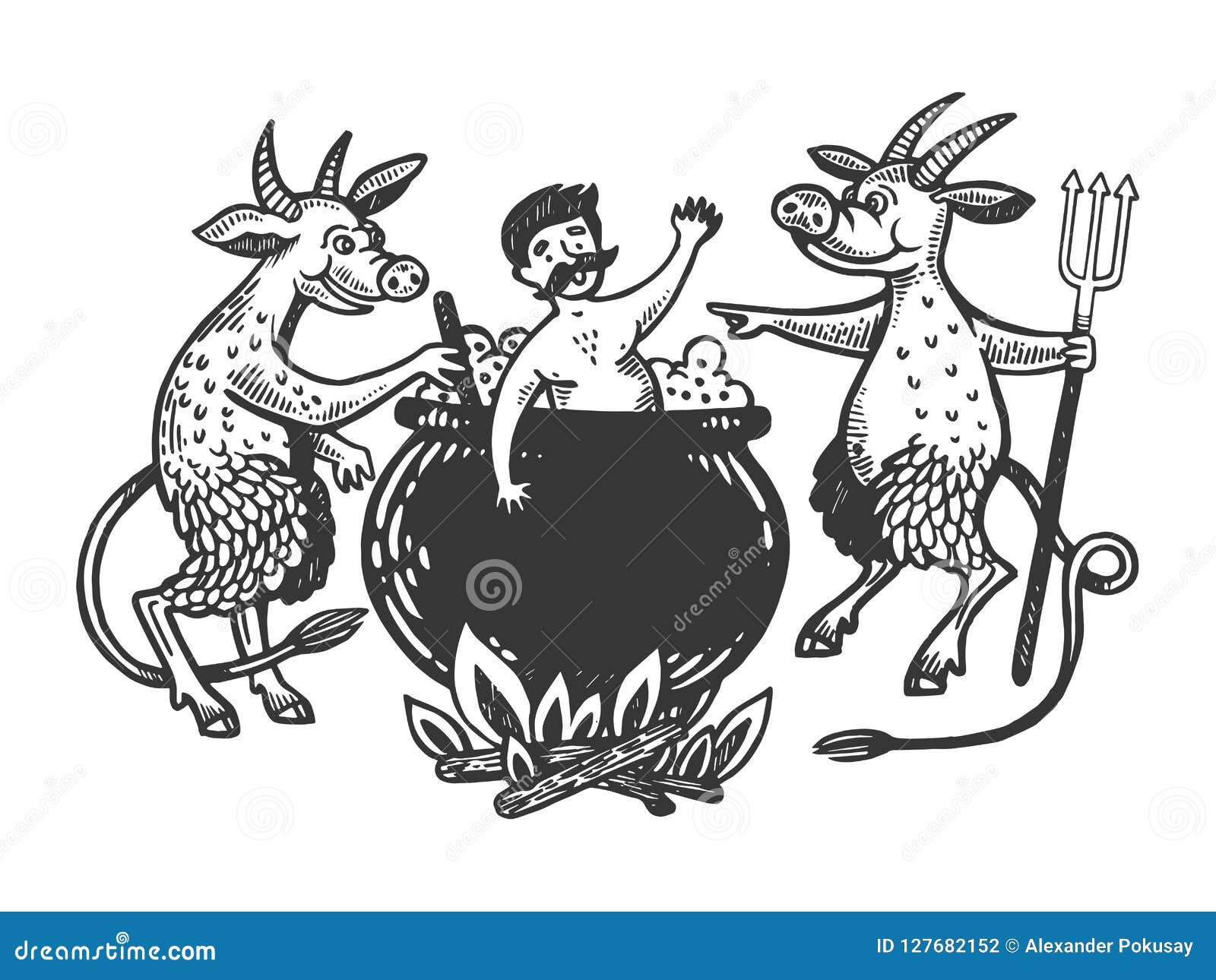 Devils Boil Man in Cauldron Engraving Vector Stock Vector ...