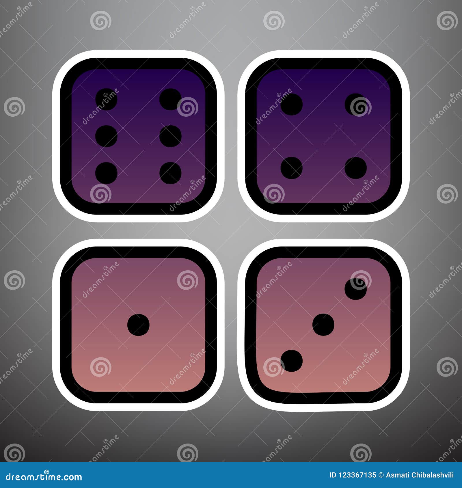 Devils Bones, Ivories Sign. Blue To Green Gradient Icon With Four ...