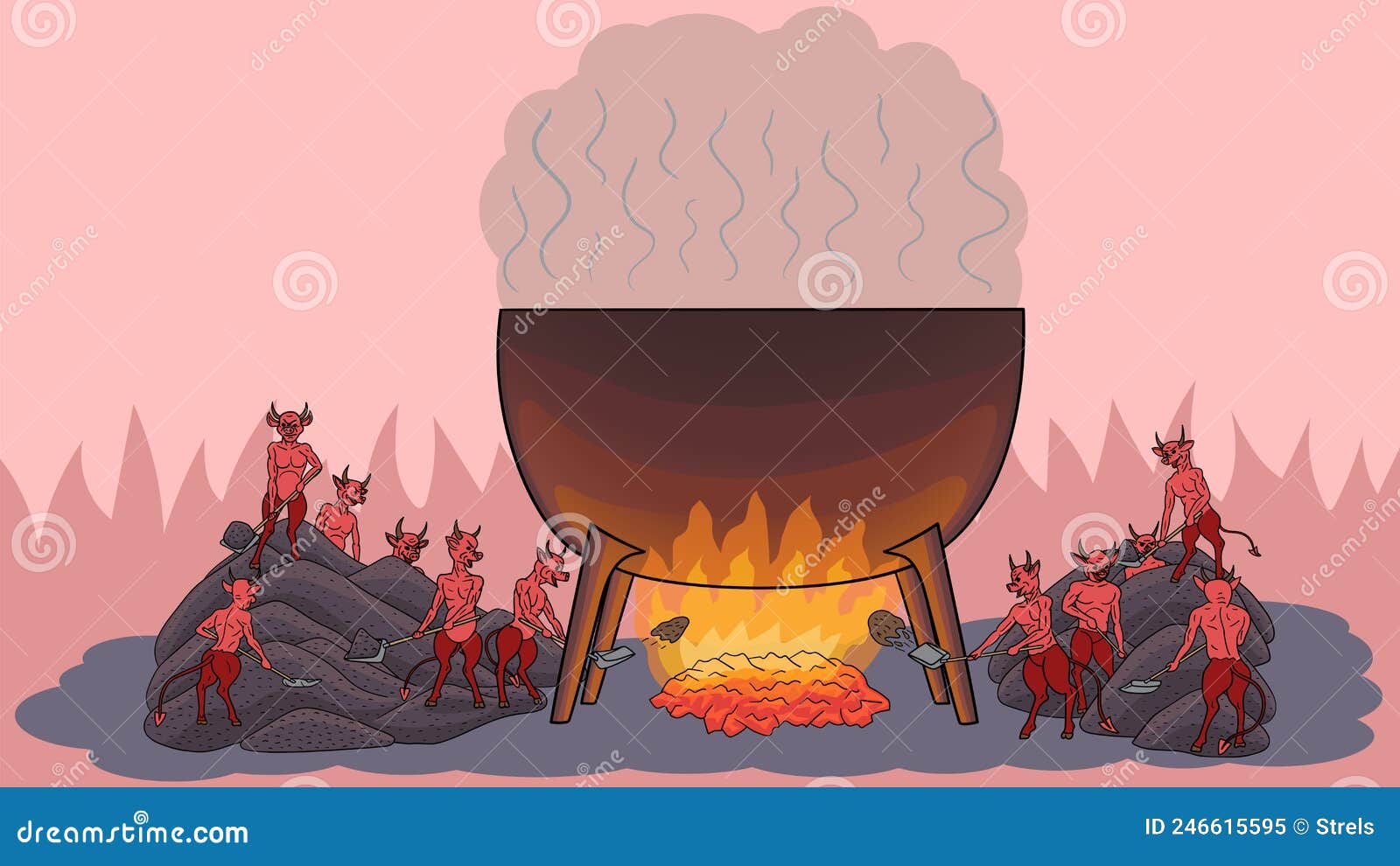 Devils Heat a Cauldron in Hell for Sinners. Stock Illustration ... Devils Heat a Cauldron in Hell for Sinners. Stock Illustration ...