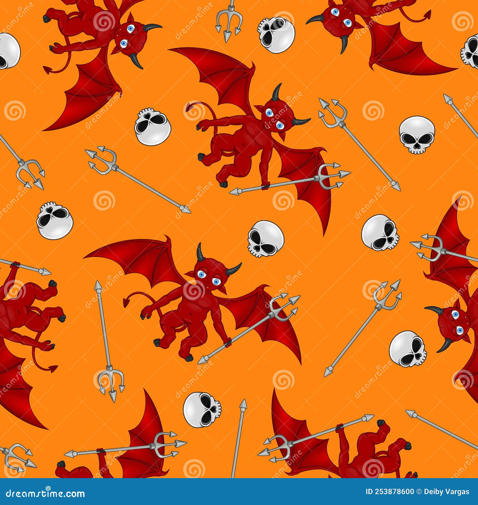 Demon Pattern Design with Skull and Trident Stock Vector - Illustration ...