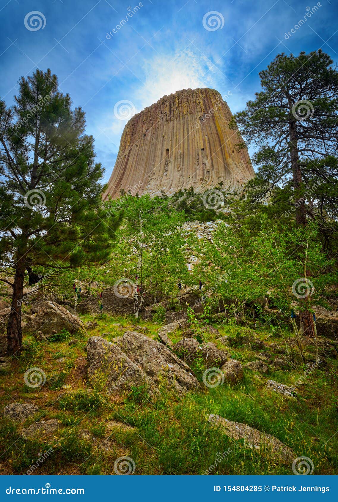 Devils Tower View through the Trees Stock Image - Image of mountain ...
