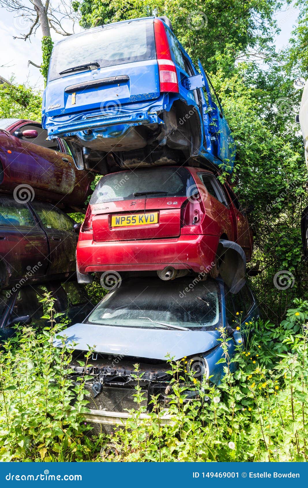 Devizes Wiltshire May 22nd 2019 a Pile of 3 Broken Cars in a Scrapyard ...