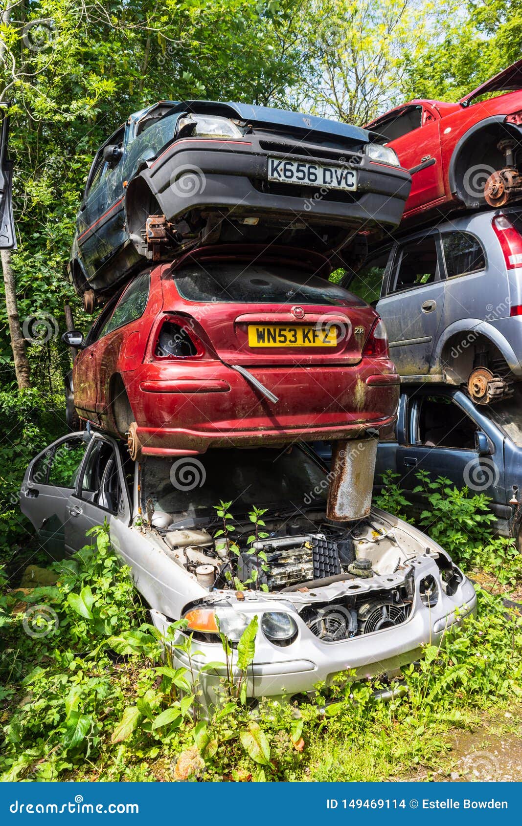 Devizes Wiltshire May 22nd 2019 a Pile of 3 Broken Cars in a Scrapyard ...