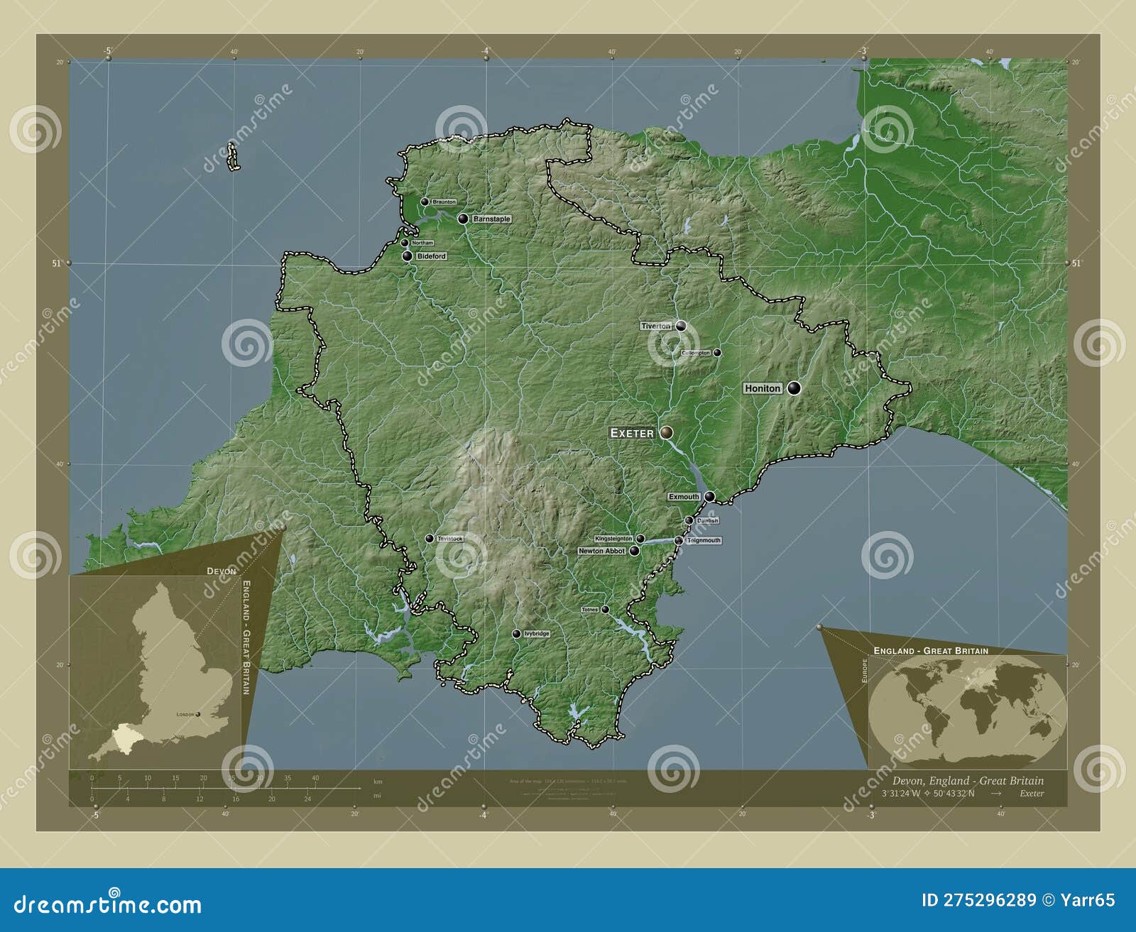 Devon, England - Great Britain. Wiki. Labelled Points of Cities Stock ...