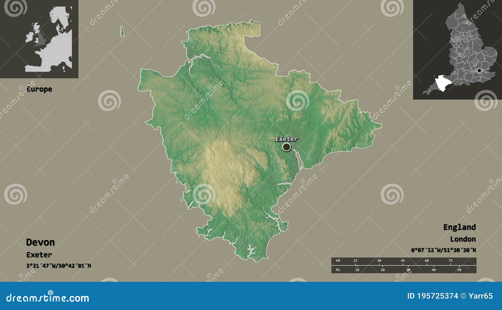 Devon, Administrative County of England,. Previews. Relief Stock ...