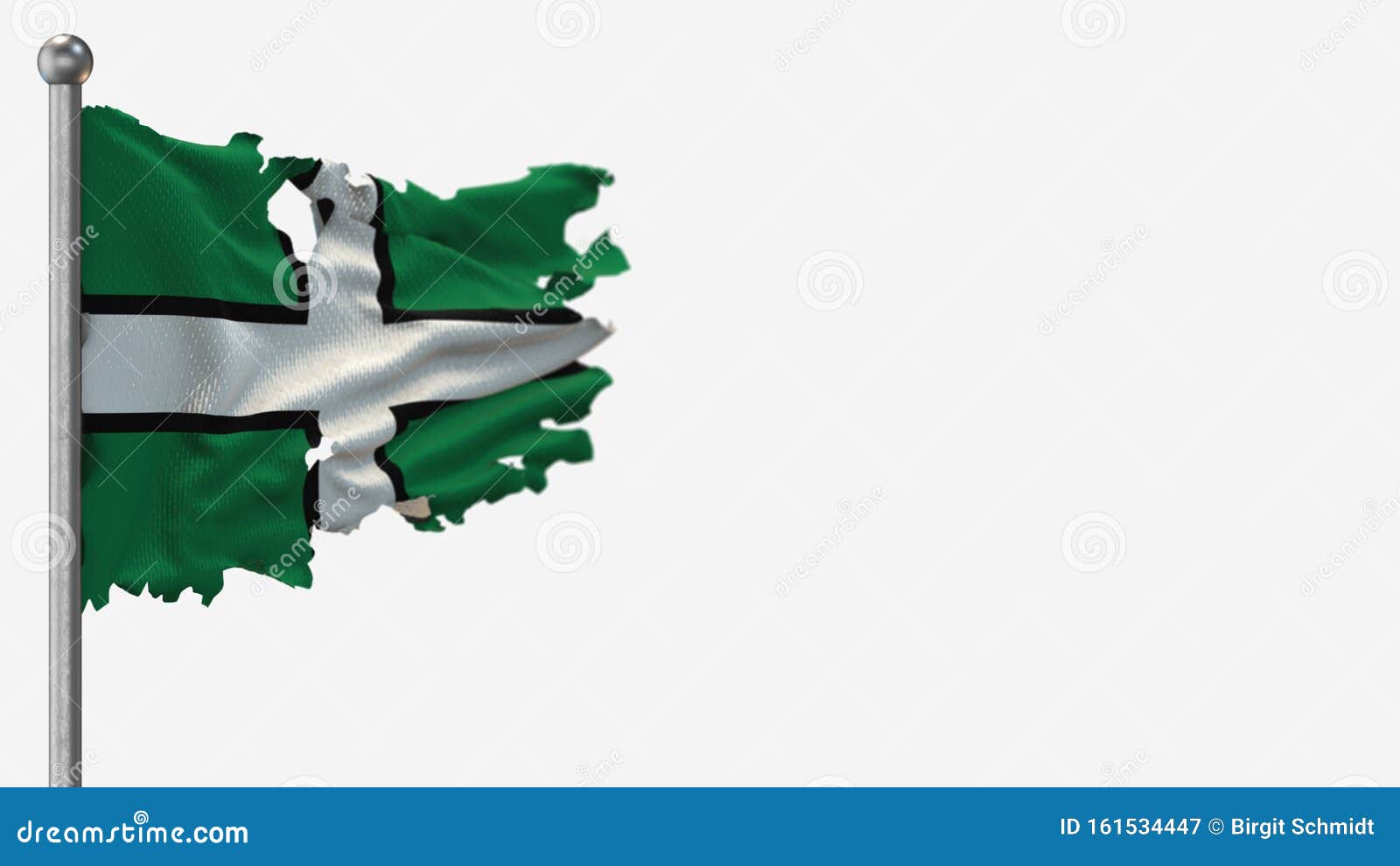 Devon 3D Tattered Waving Flag Illustration on Flagpole. Stock ...