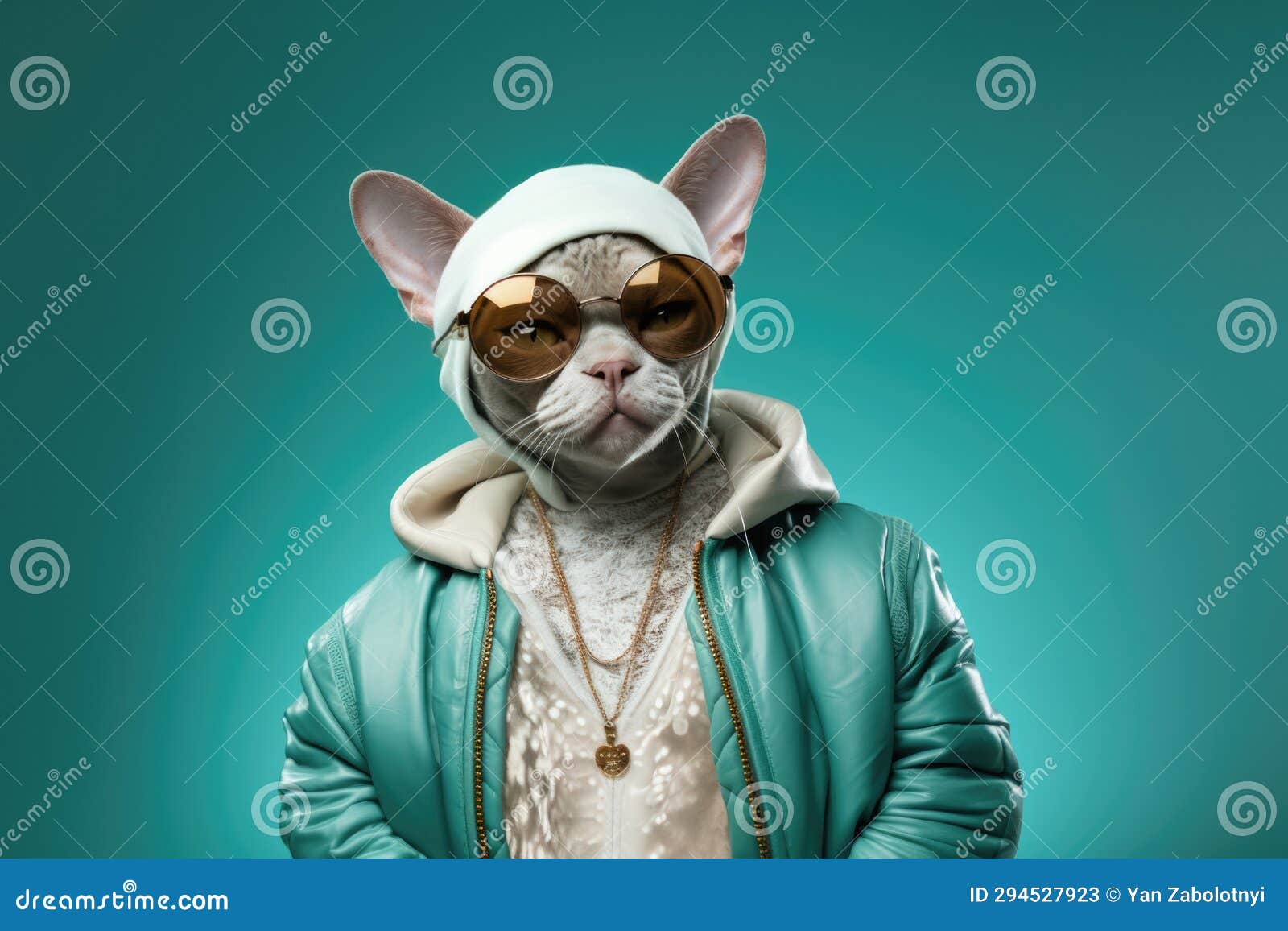 Devon Rex Cat Dressed As a Rapper on Mint Color Background Stock ...