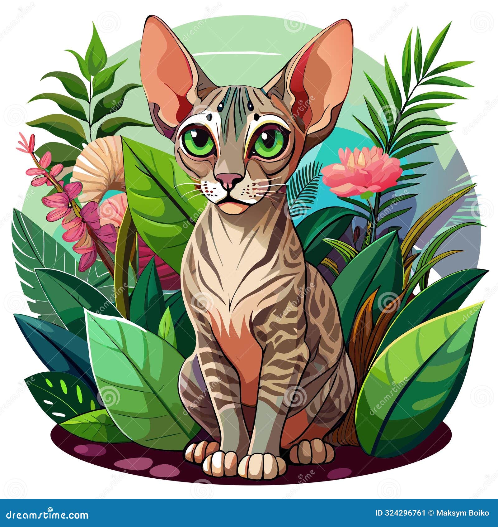 Devon Rex Cat Inspired Lies Jungle Vector Stock Illustration ...