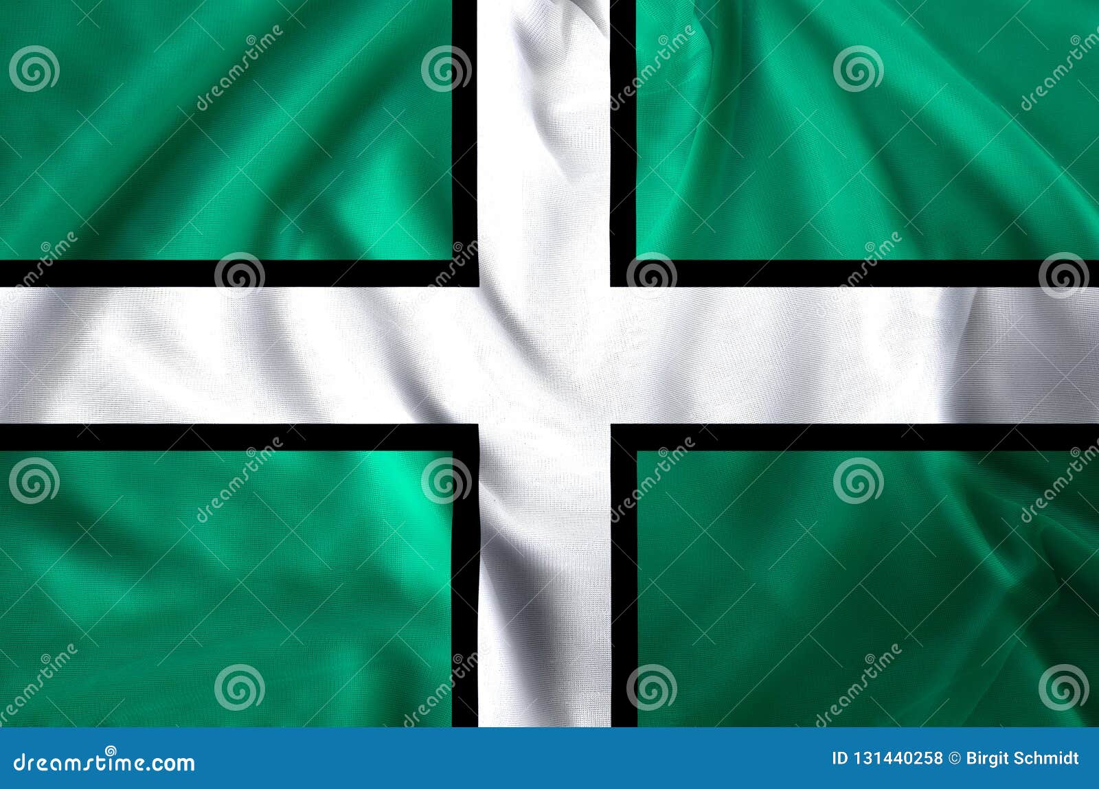 Devon Flag, England, Waving In The Wind, Sky And Sun Background. 3d ...