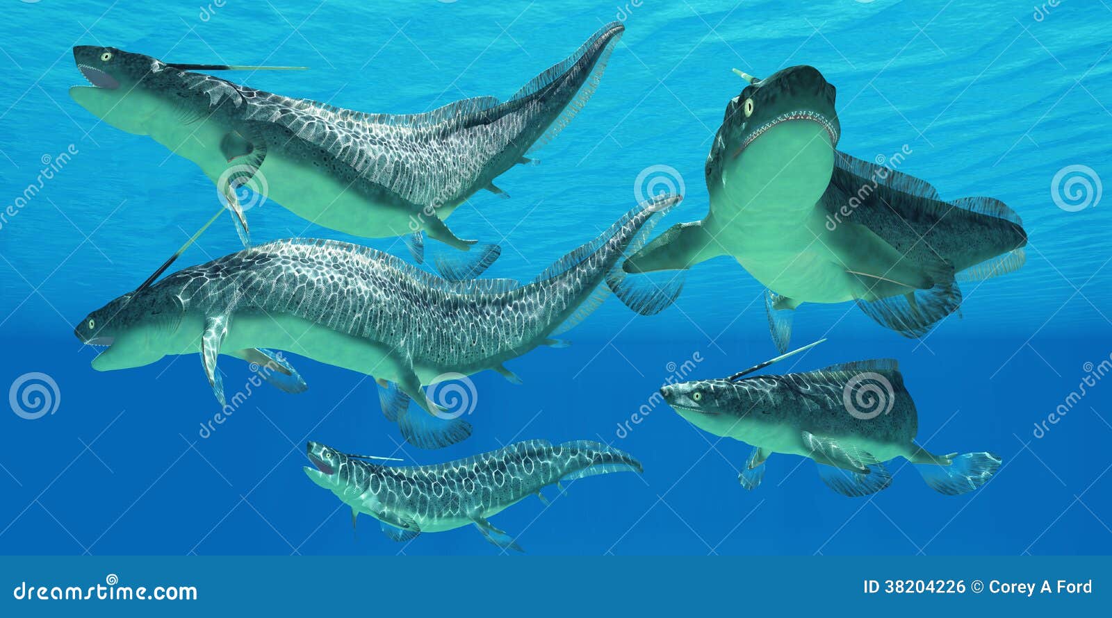 Devonian Xenacanthus Fish stock illustration. Illustration of extinct ...