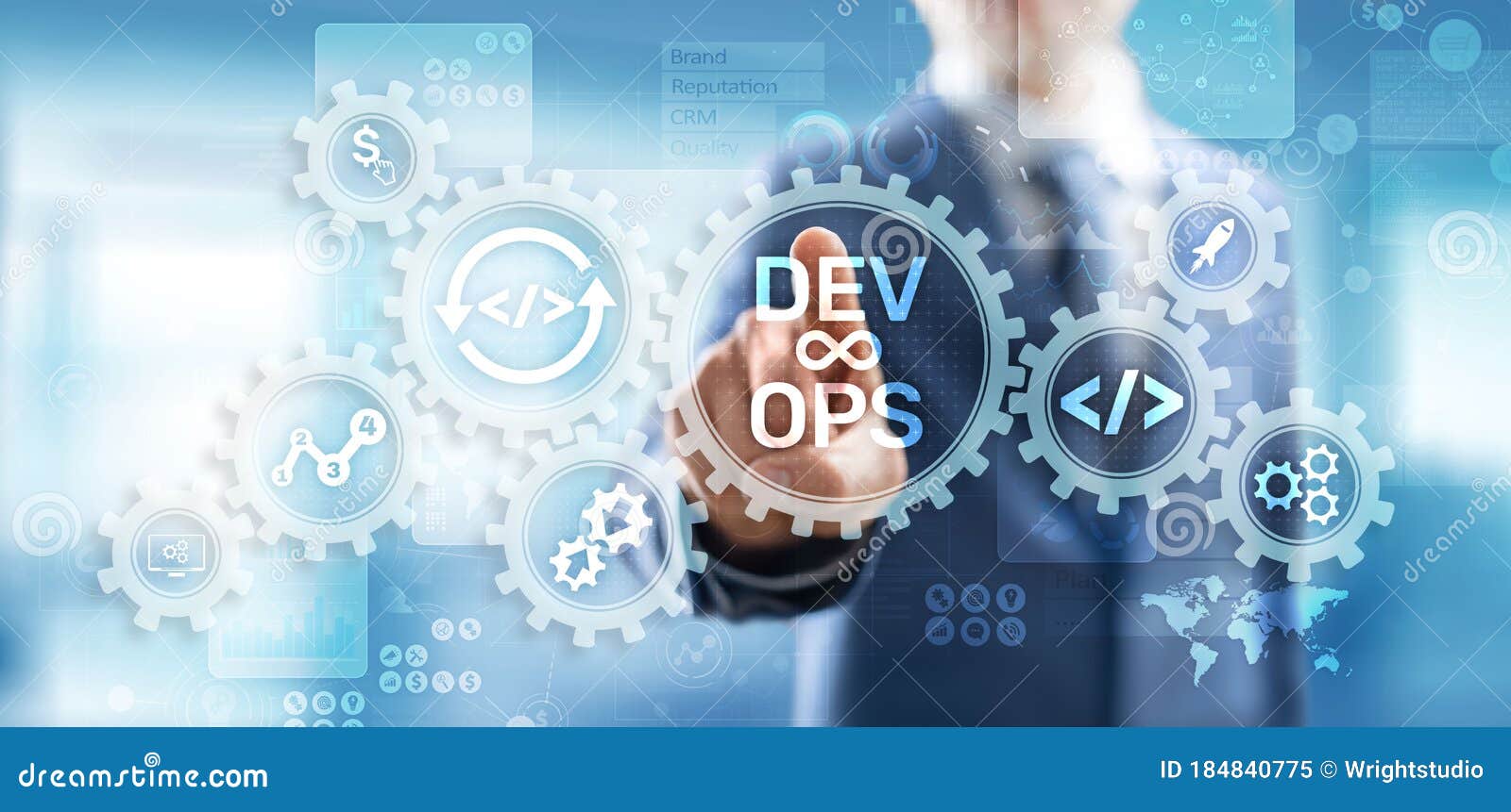 DevOps Agile Development Concept on Virtual Screen. Stock Image - Image ...