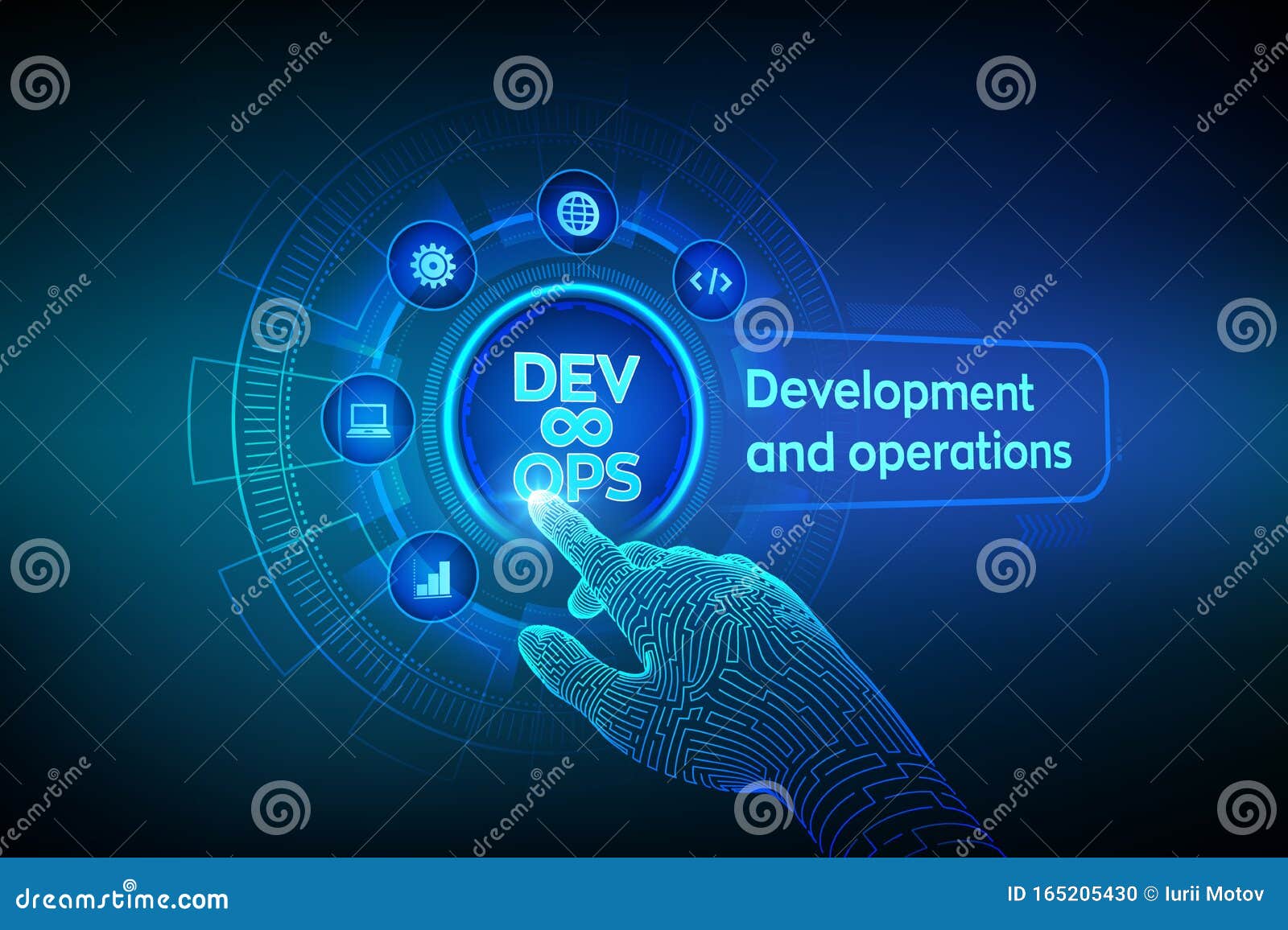 Devops. Agile Development and Optimisation Concept on Virtual Screen. Software Engineering Stock ...