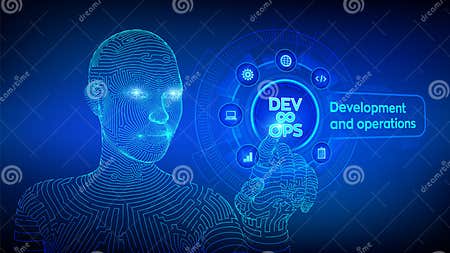Devops. Agile Development and Optimisation Concept on Virtual Screen. Software Engineering Stock ...