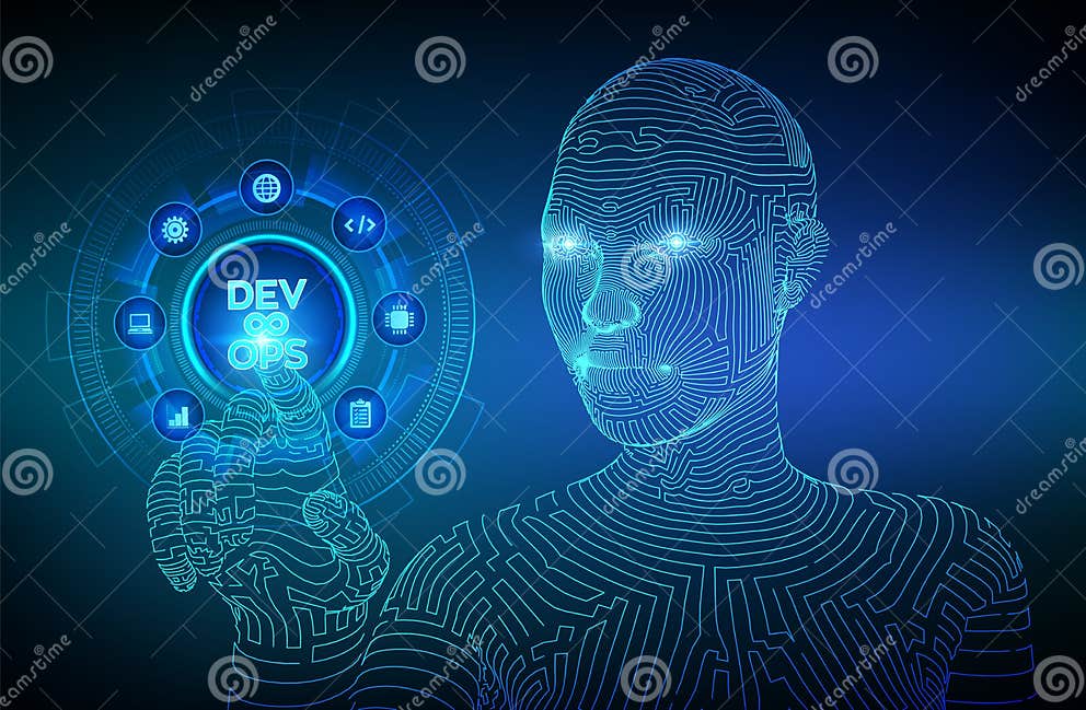 Devops. Agile Development and Optimisation Concept on Virtual Screen. Software Engineering Stock ...