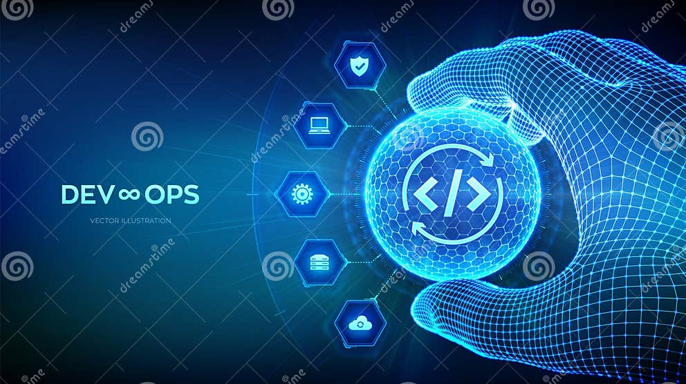 Devops. Agile Development and Optimization Concept in the Shape of Sphere with Hexagon Pattern ...