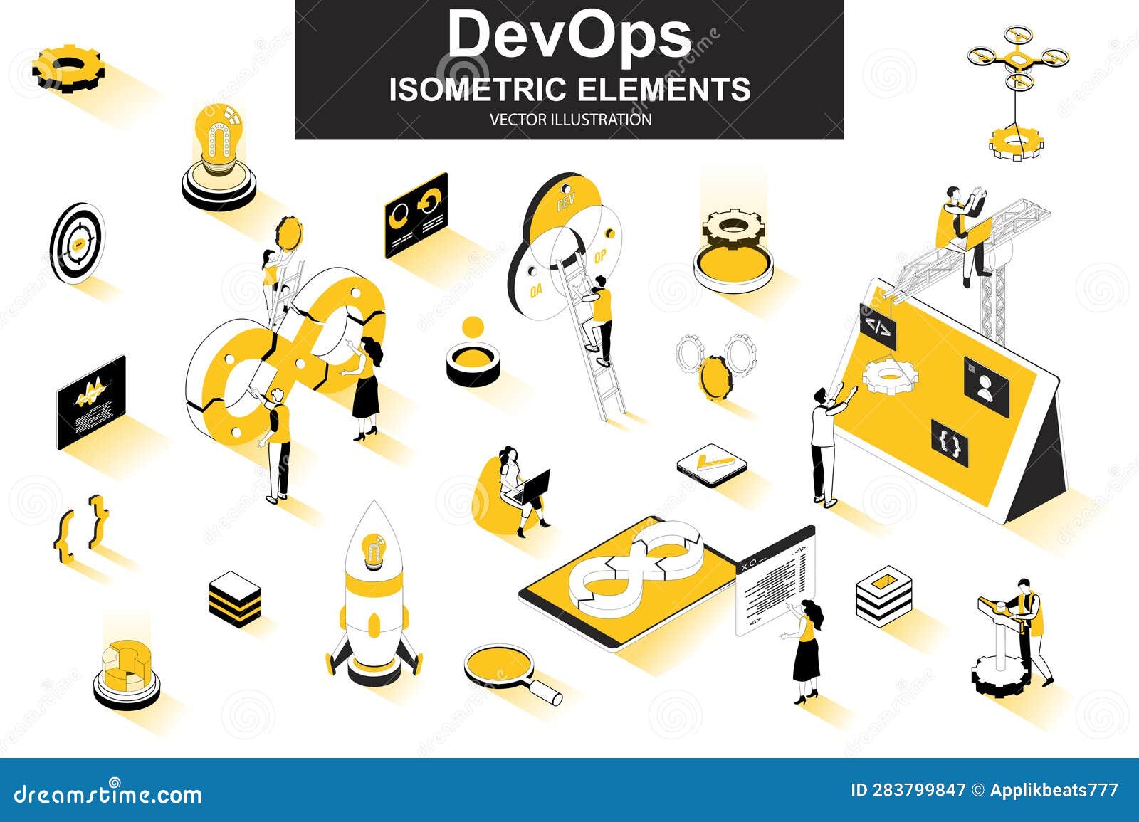 DevOps Bundle of Isometric Elements. Startup Launch, Software ...
