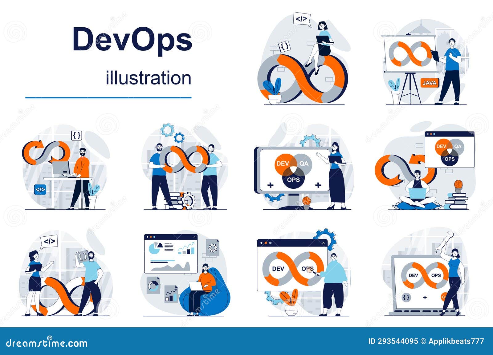 DevOps Concept with Character Situations Mega Set. Vector Illustrations Stock Vector ...