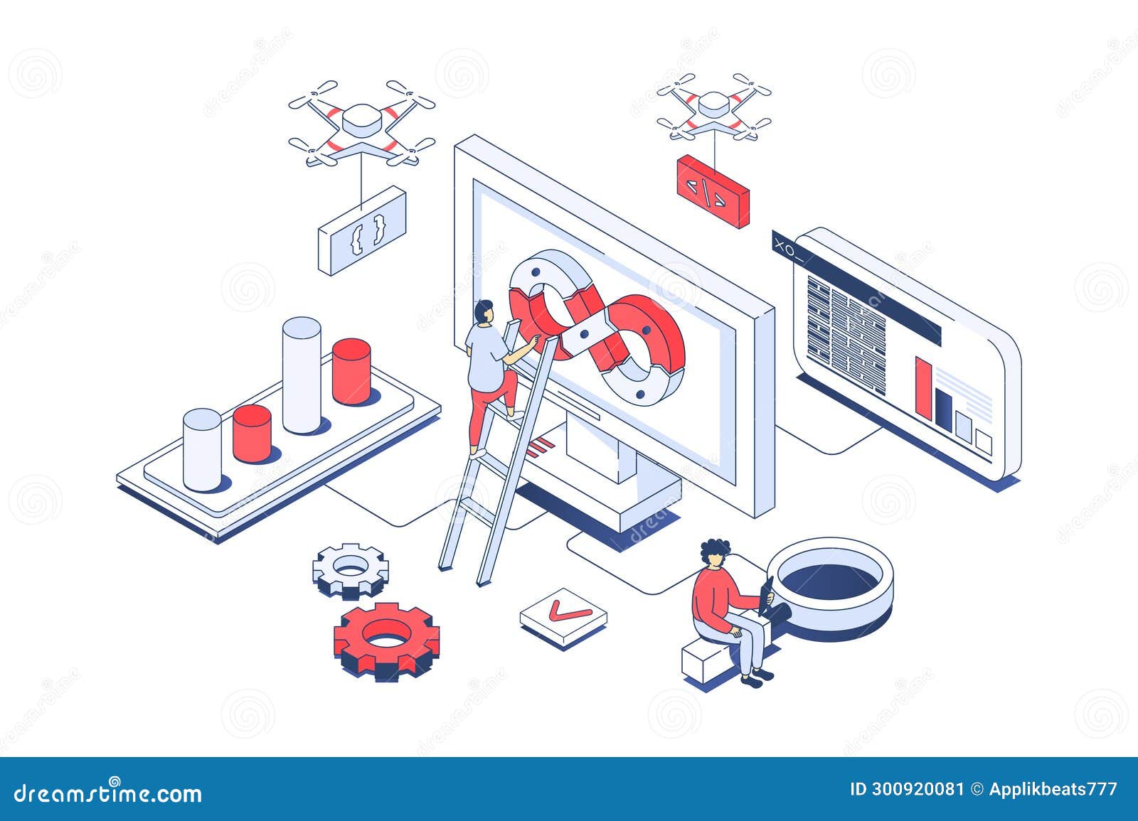 Devops Concept In 3d Isometric Design Developer Team Working In Agile Processes And Programming