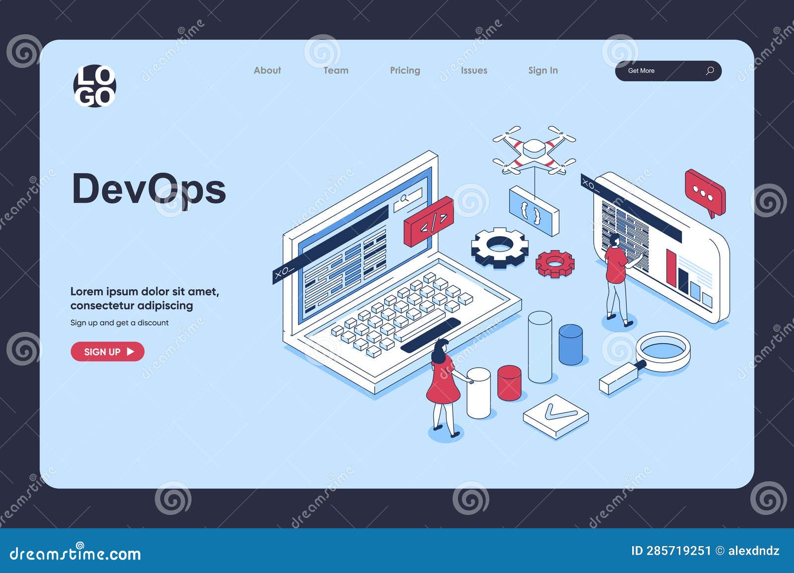 DevOps Concept in 3d Isometric Design for Landing Page Template. Stock Illustration ...
