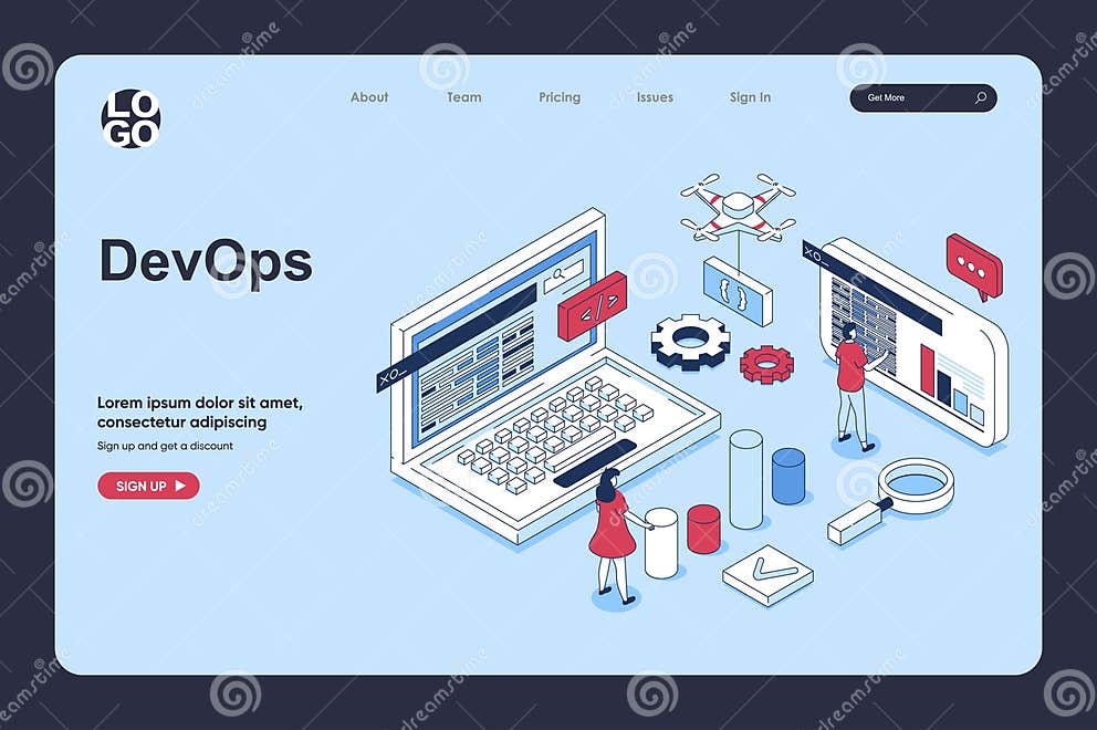 DevOps Concept in 3d Isometric Design for Landing Page Template. Stock Illustration ...