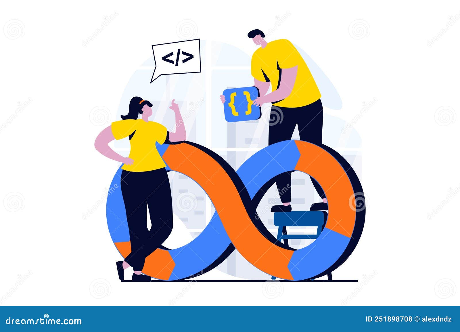 DevOps Concept with People Scene in Flat Cartoon Design. Stock ...