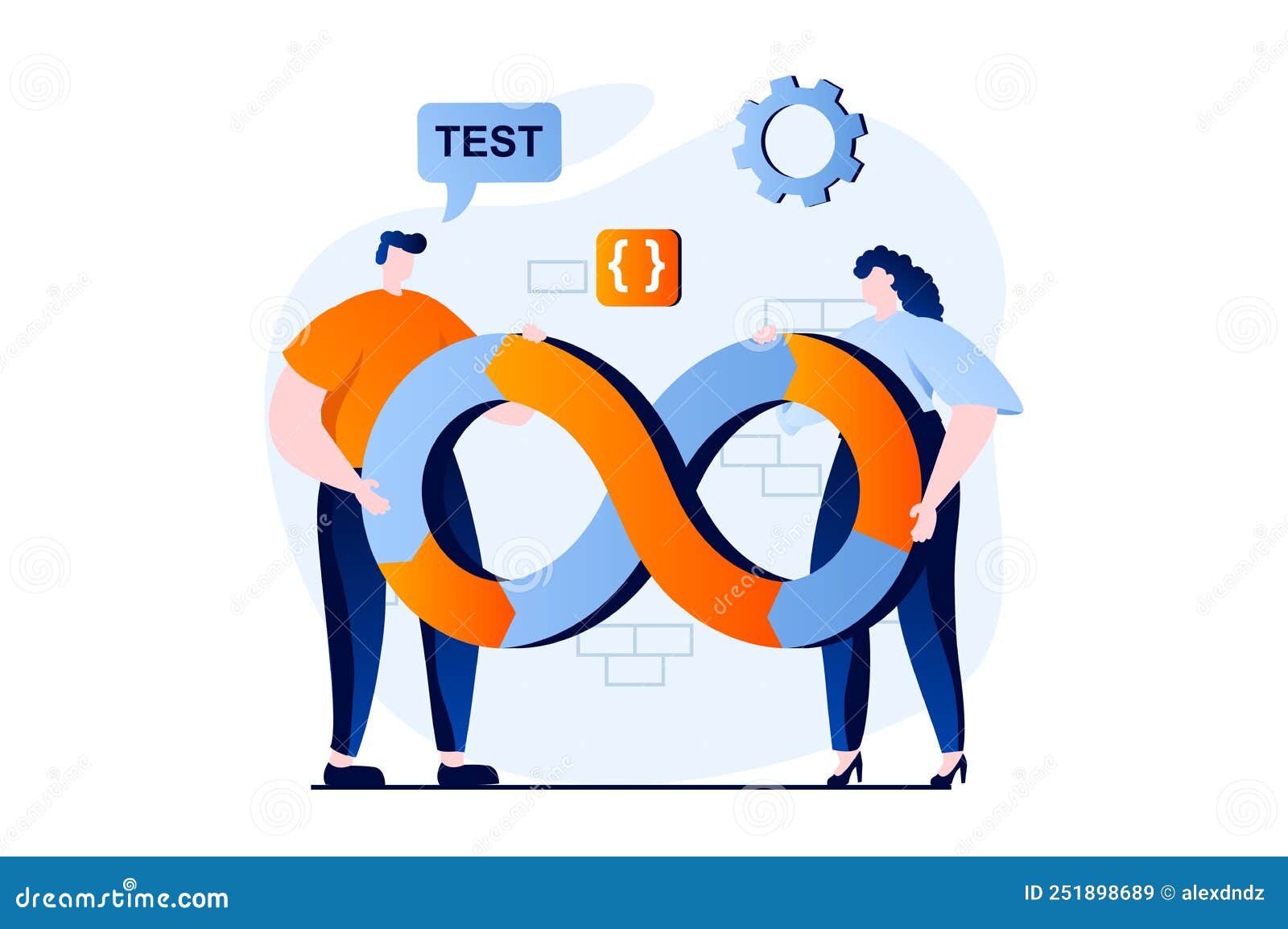 DevOps Concept with People Scene in Flat Cartoon Design. Stock Vector ...