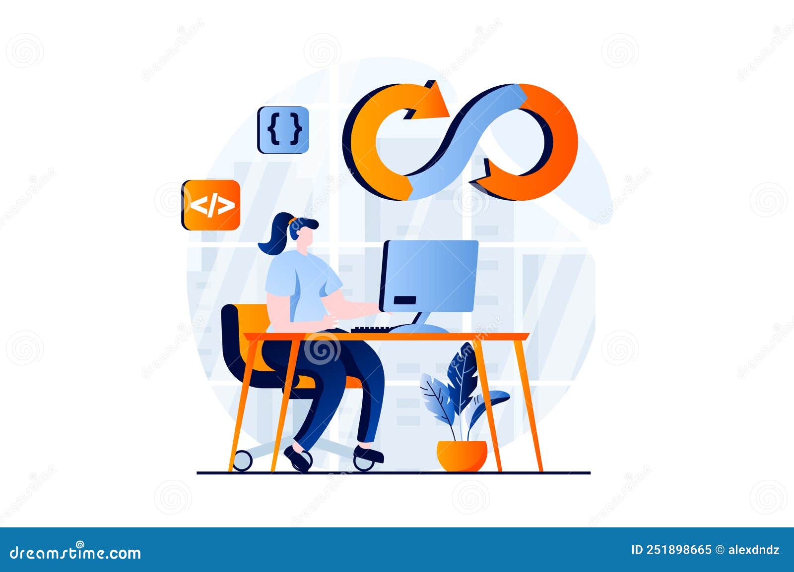 DevOps Concept with People Scene in Flat Cartoon Design. Stock Vector ...