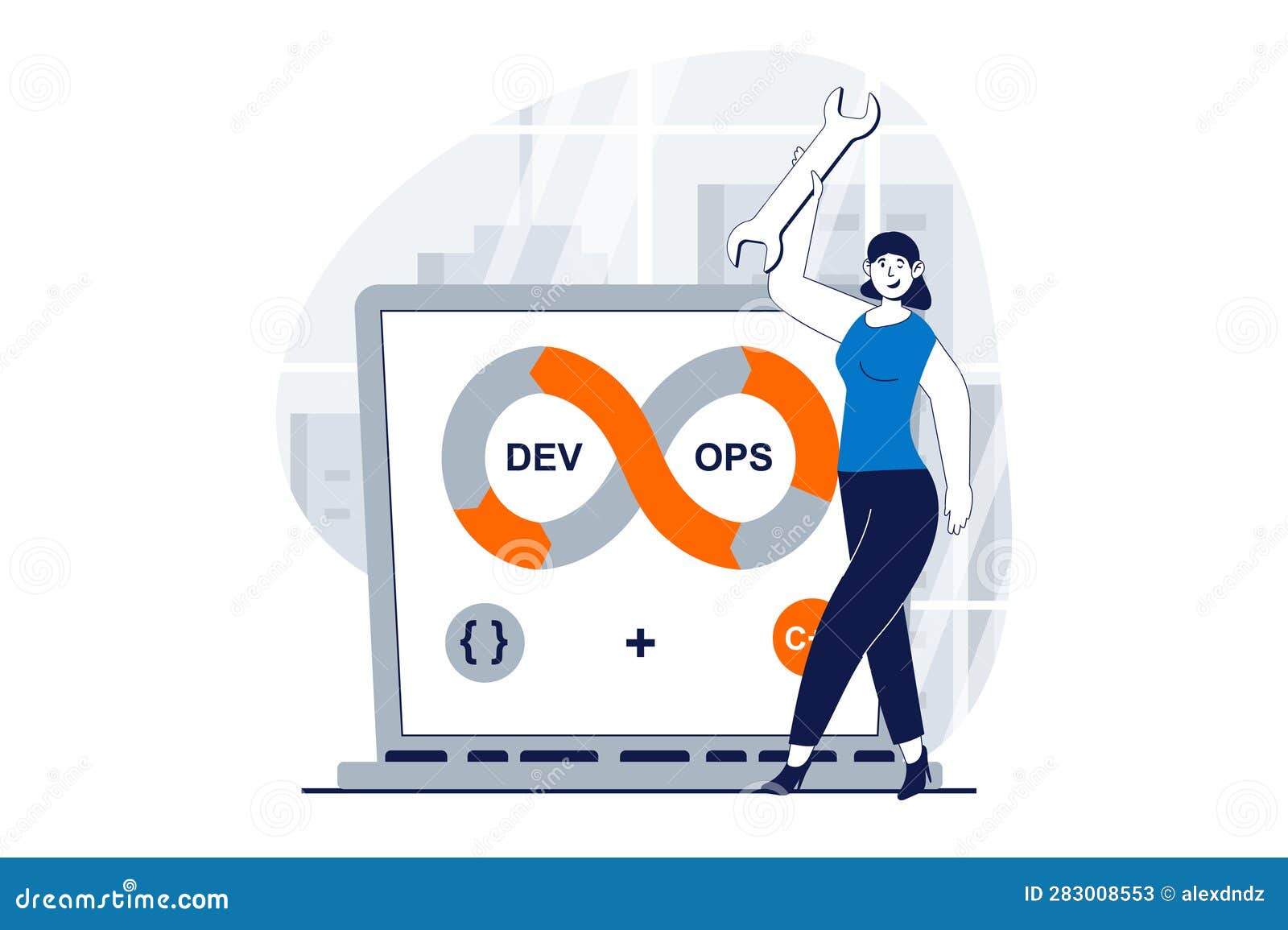 DevOps Concept with People Scene in Flat Design for Web Stock Vector - Illustration of ...