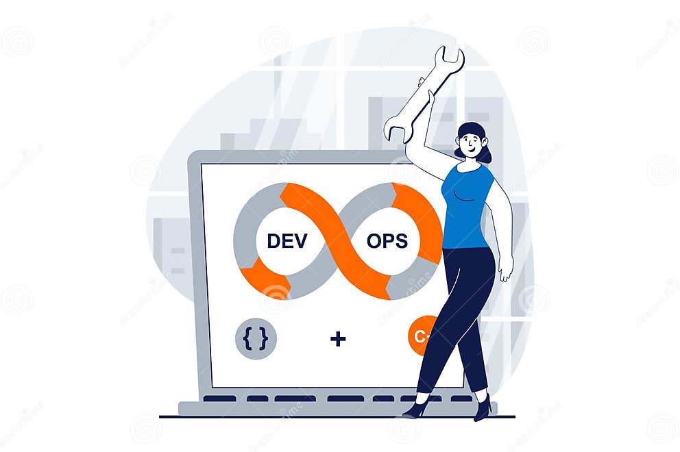 DevOps Concept with People Scene in Flat Design for Web Stock Vector ...