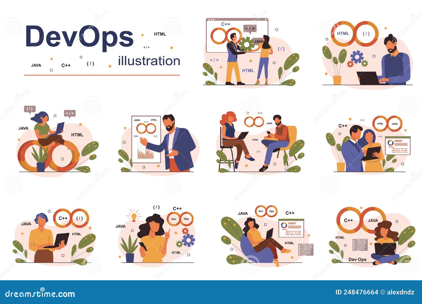 DevOps Concept with People Scene Set. Vector Illustration Stock ...