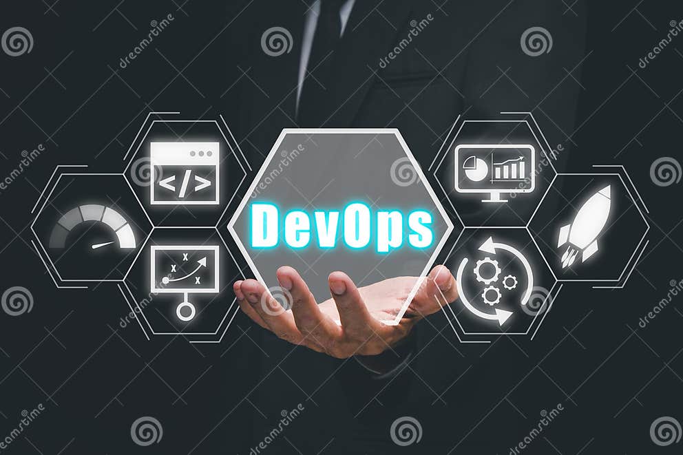 DevOps Concept, Person Hand Holding DevOps Icon on VR Screen ...
