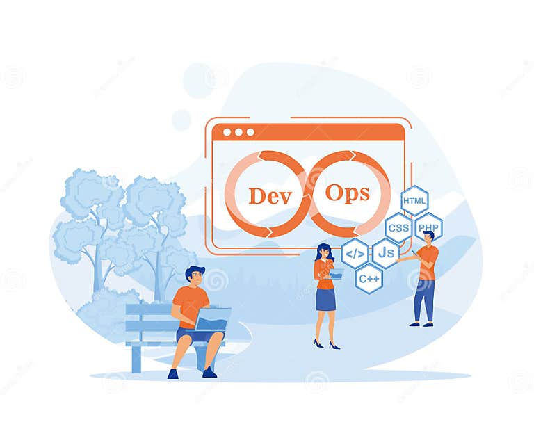 DevOps Concept. Programmers Practice of Development and Software Operations Stock Illustration ...