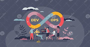 DevOps or Dev Ops As Software Development Practice Tiny Person Concept Stock Vector ...