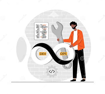 DevOps Developer Concept. Programmer Working on Software Development, Operations Process ...