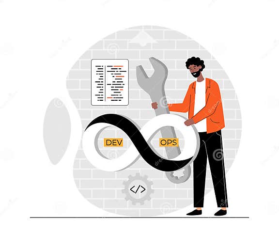 DevOps Developer Concept. Programmer Working on Software Development ...