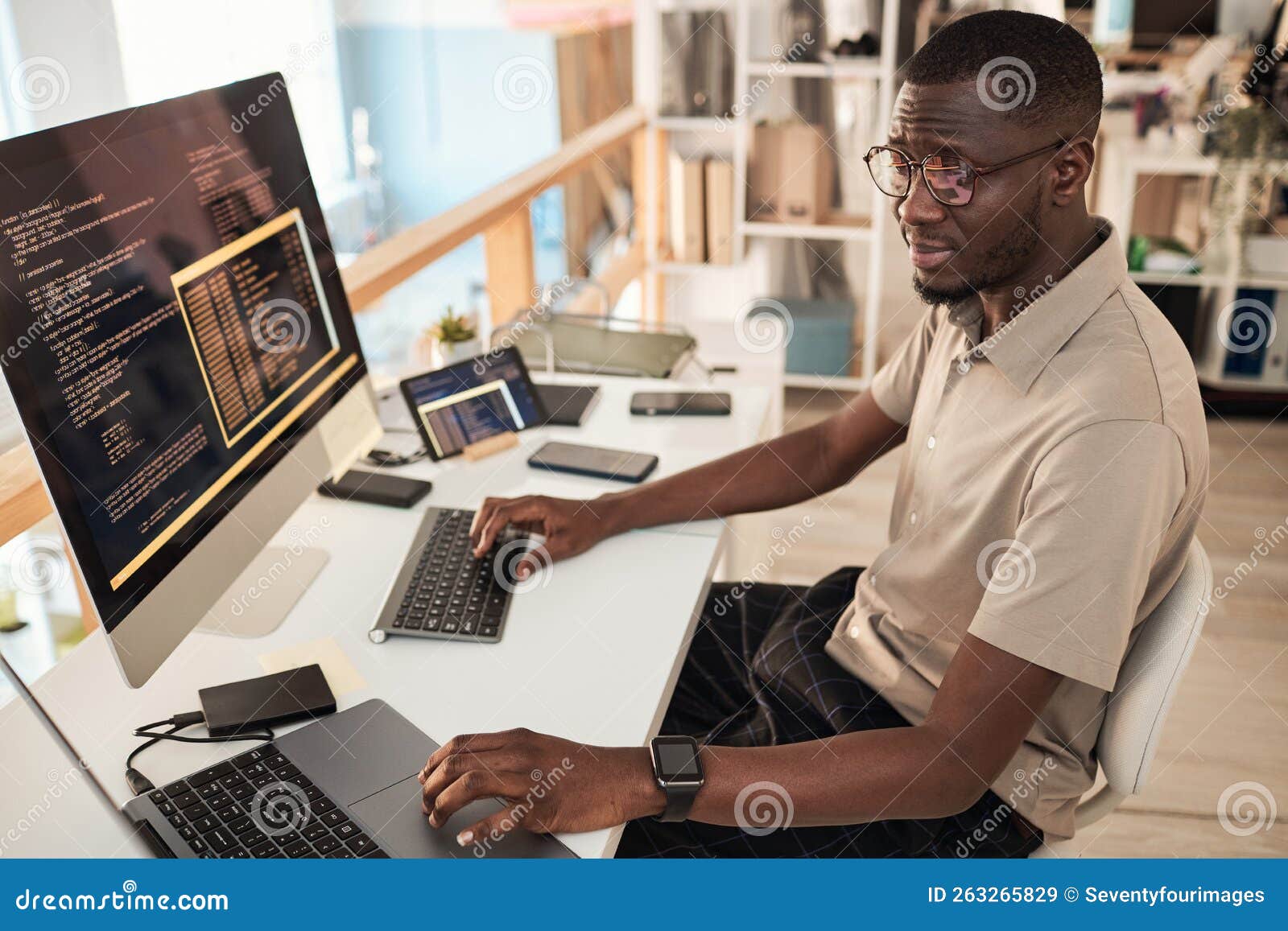 Devops Engineer Identifying Technical Problems Stock Image - Image of ...