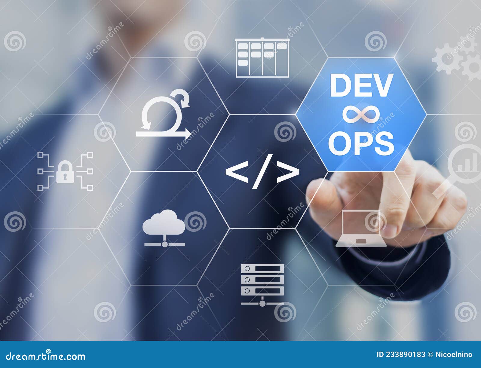 Devops Engineer Working On Software Development And It Operations With Icons Of Agile