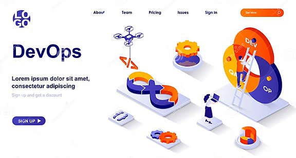 DevOps Isometric Landing Page: Development Operations Concept Stock Illustration - Illustration ...
