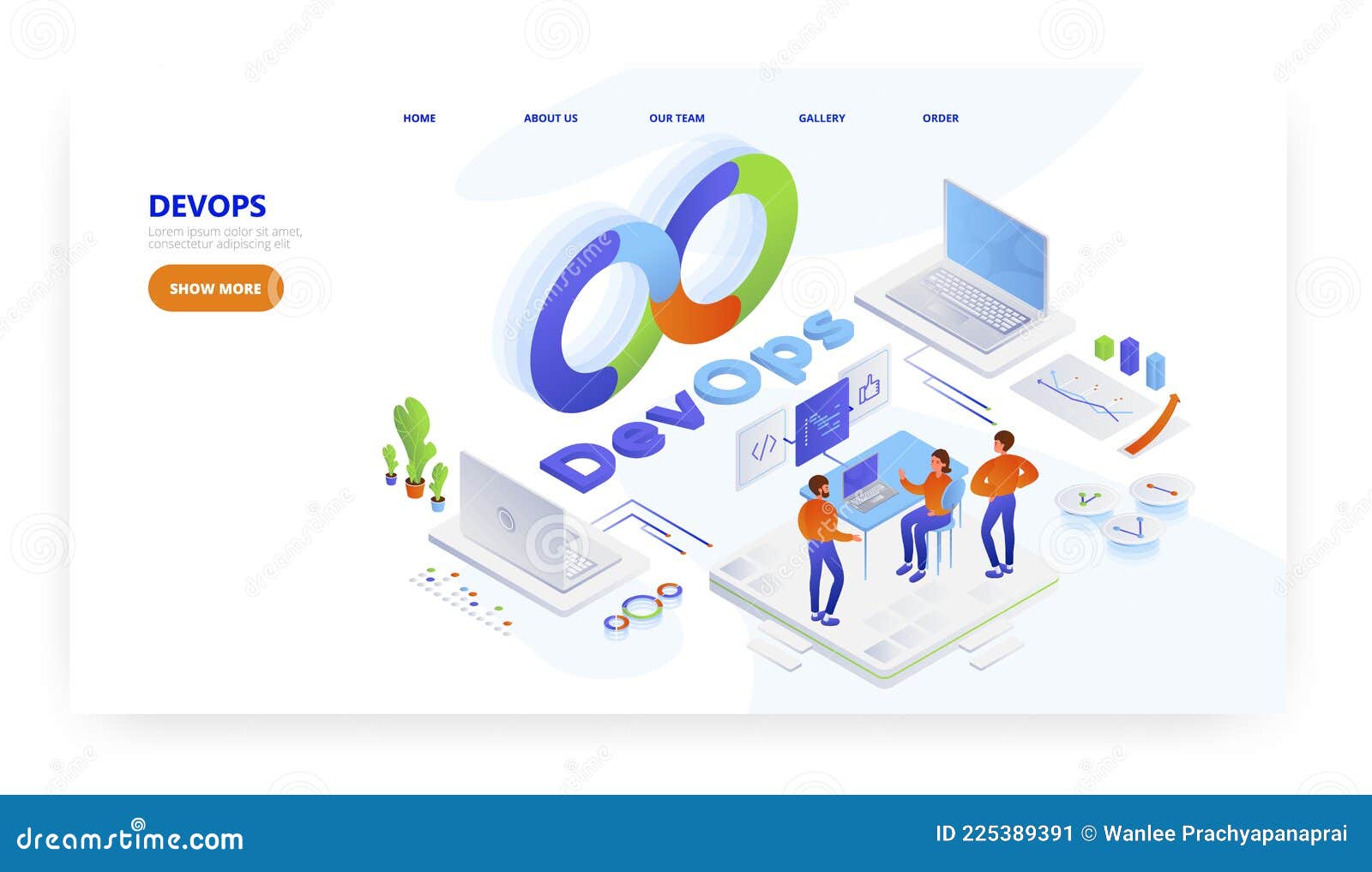 Devops, Landing Page Design, Website Banner Vector Template. Software ...