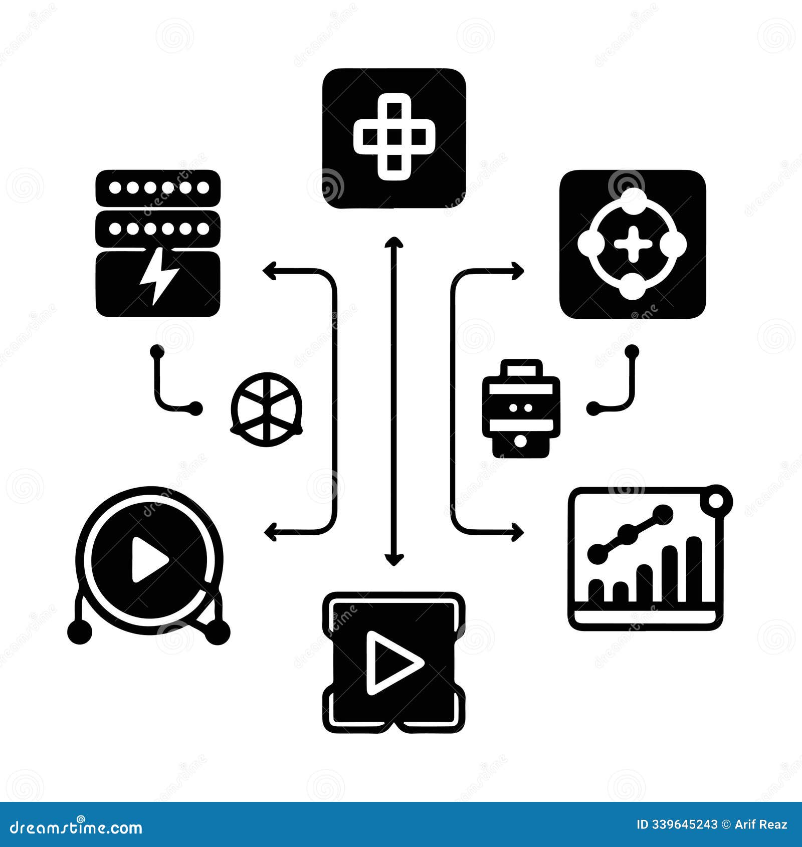 DevOps Process Icons Black Vector Silhouettes on White Background Stock ...