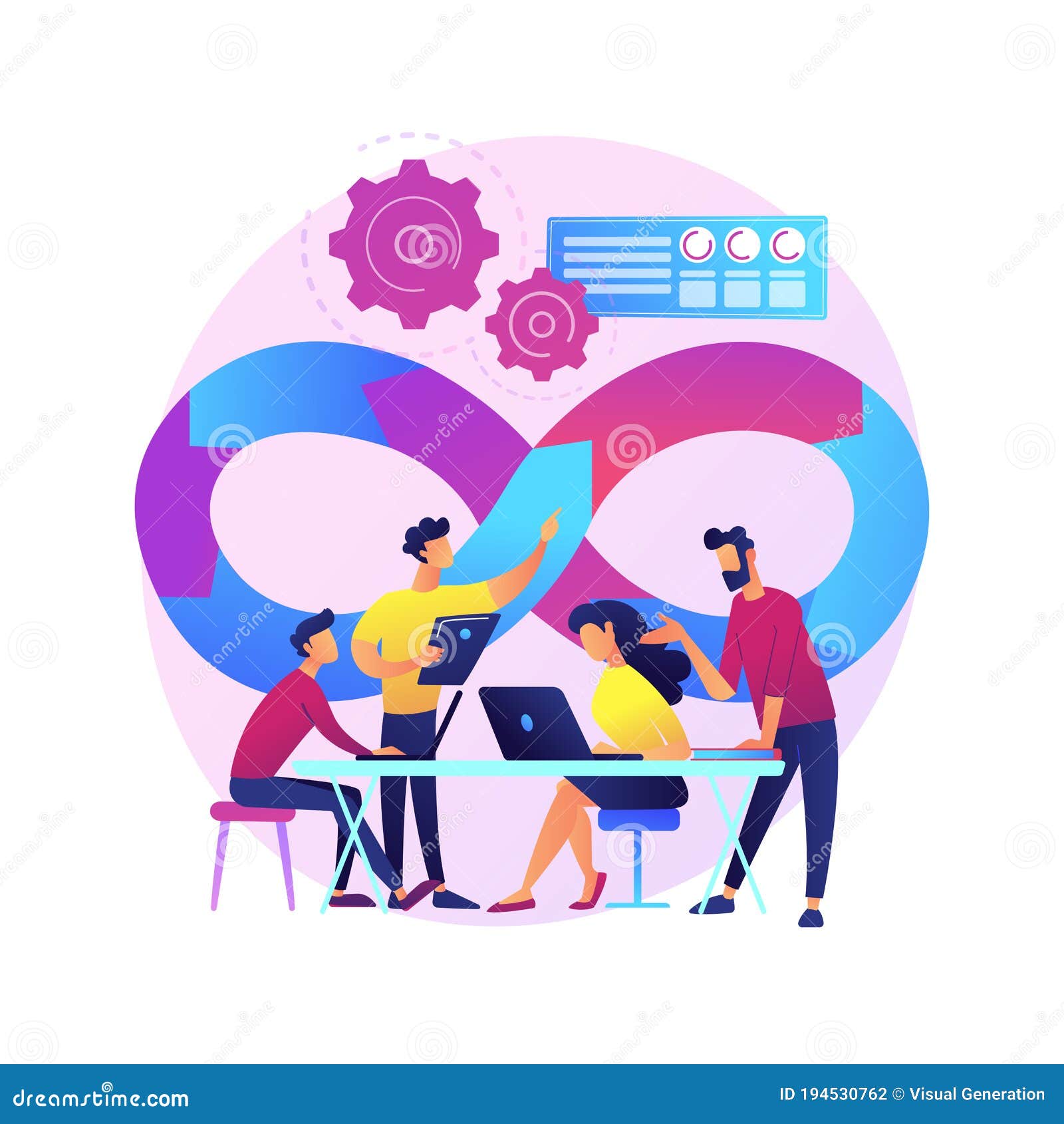 Devops Teamwork Concept Programming Coding Testing Launching Software 