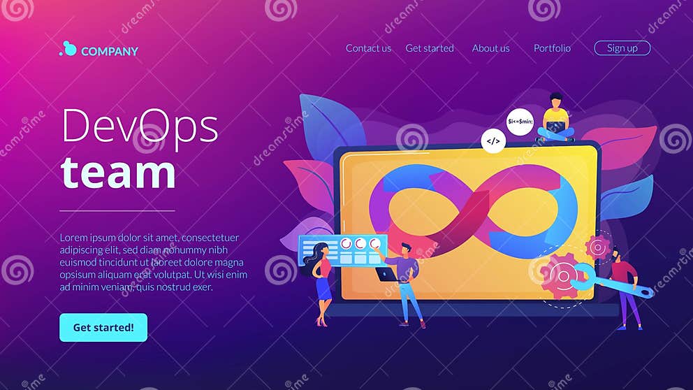 DevOps Team Concept Landing Page Stock Vector - Illustration of build ...